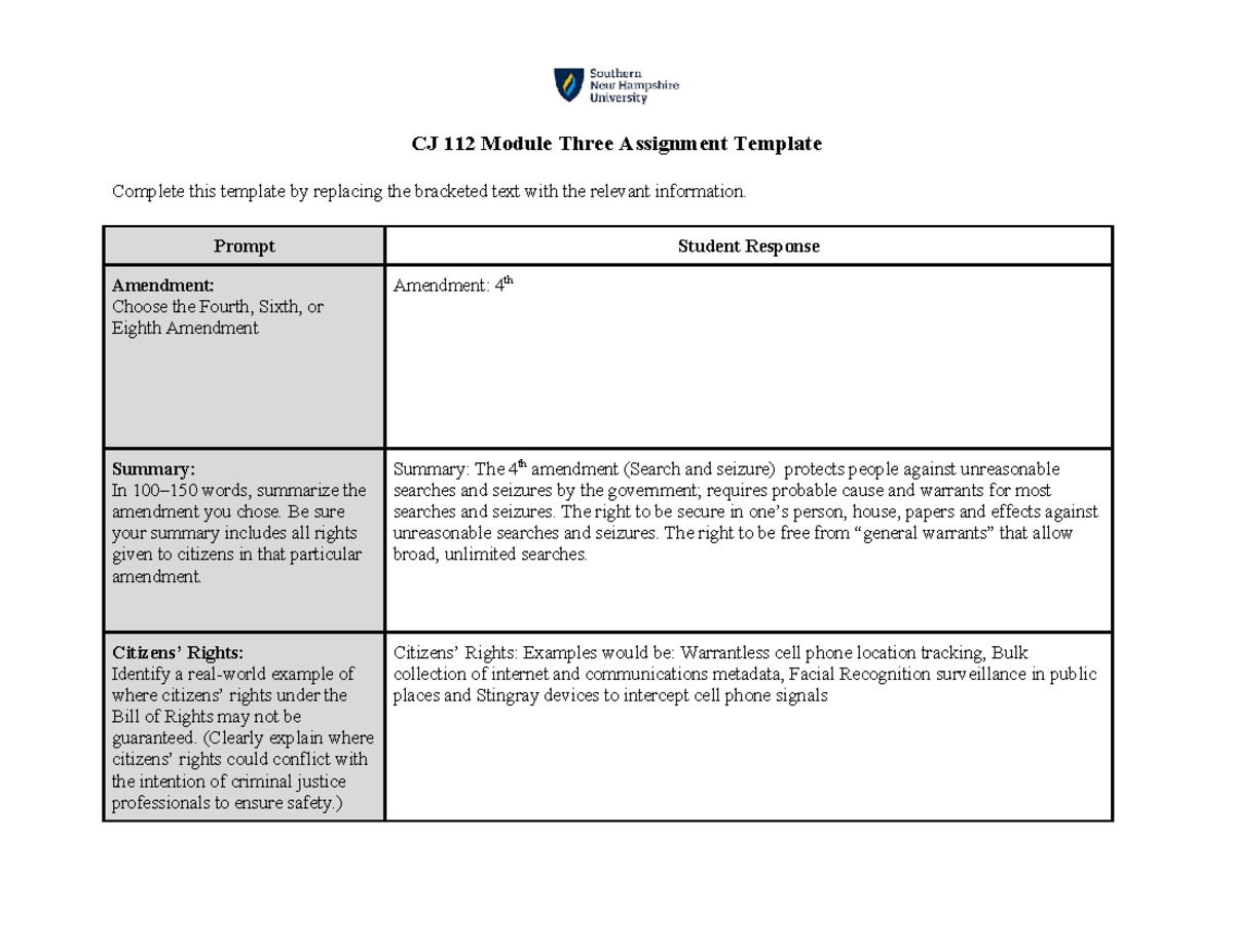 CJ 112 Module 3 Assignment: 4th Amendment Analysis and Implications - Studocu