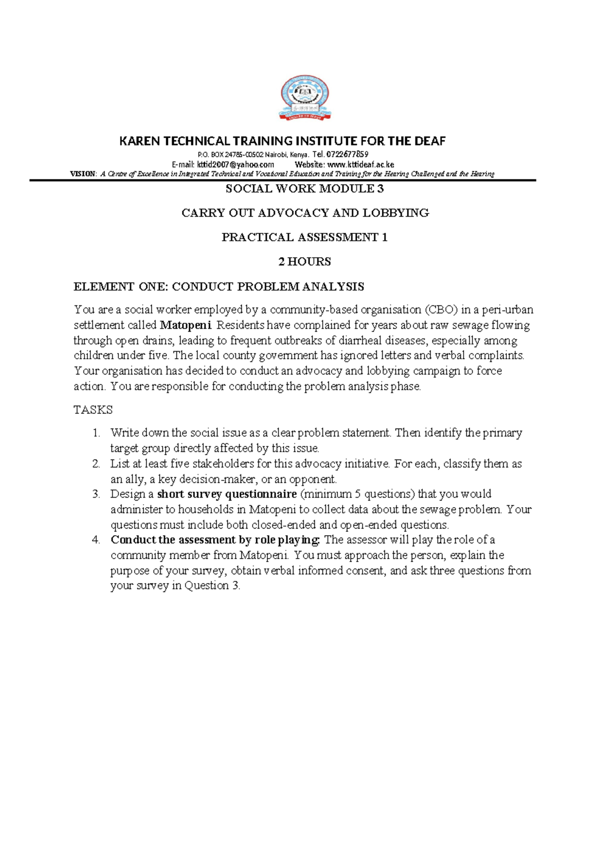 A&L Module 3: Advocacy & Lobbying Practical Assessment 1 - Studocu