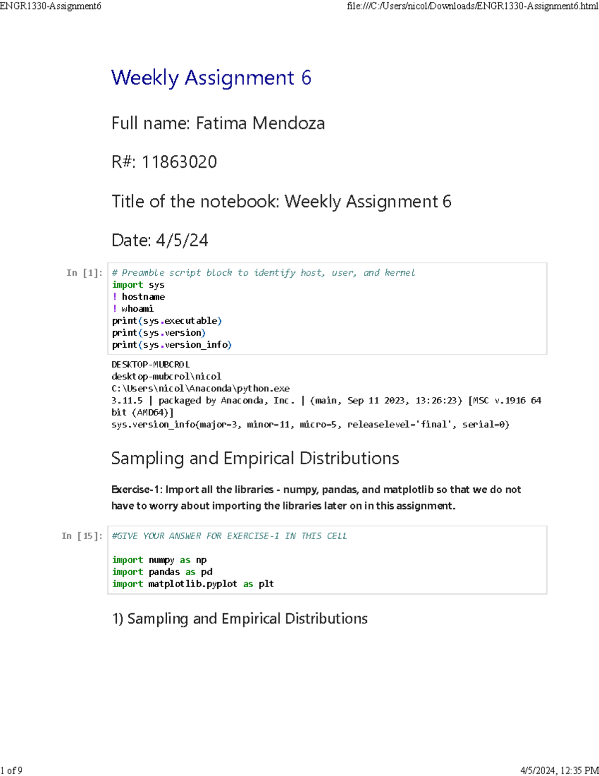 ENGR1330-Assignment 6 - Weekly Assignment 6 Full name: Fatima Mendoza R ...