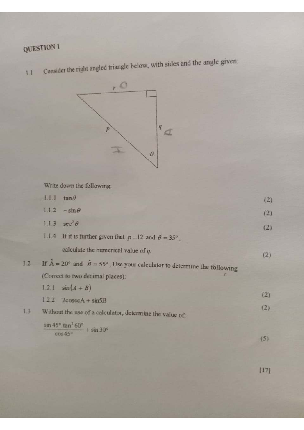 Trigonometry Questions and Calculations - 2025525 - Studocu