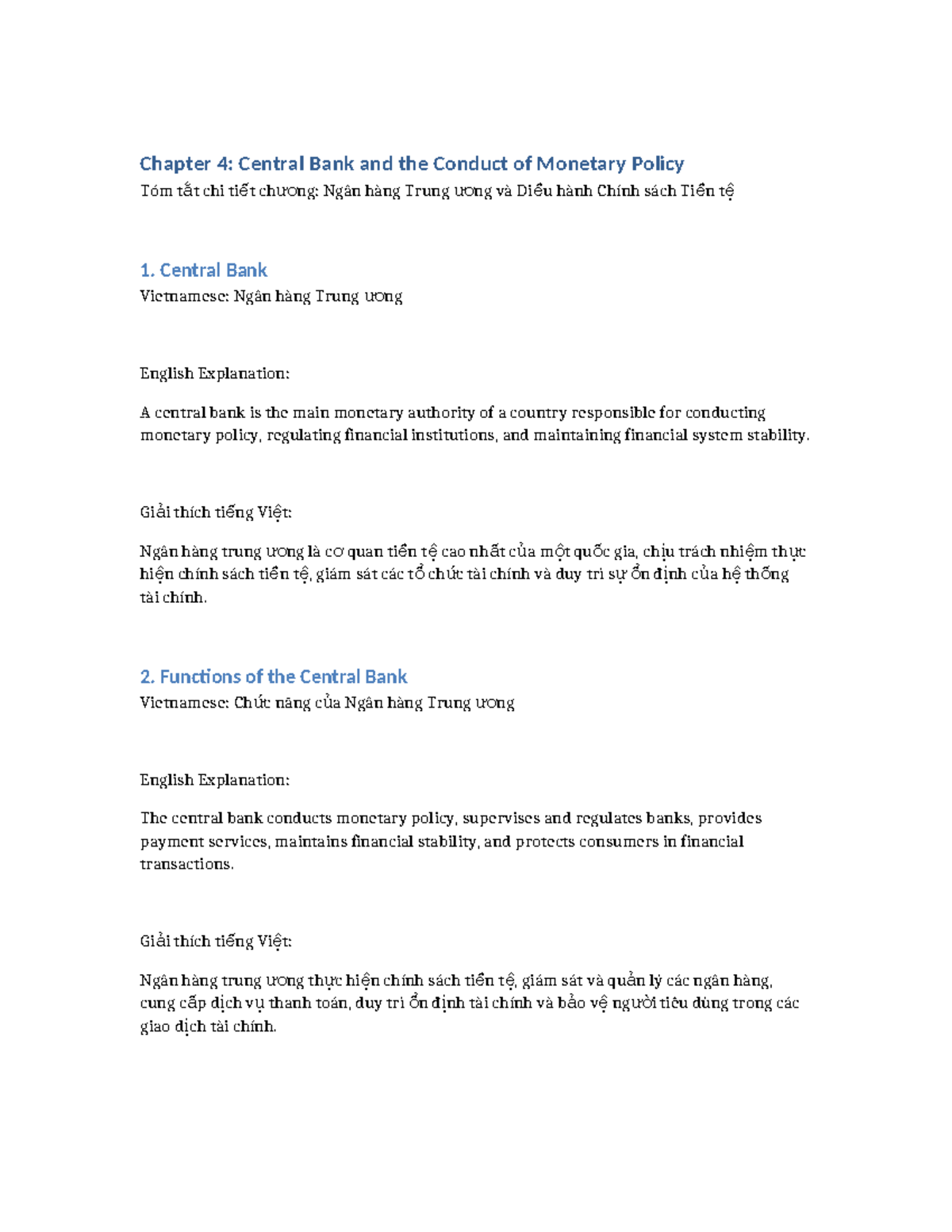 Chapter 4: Ngân hàng Trung ương và Chính sách Tiền tệ Bilingual - Studocu