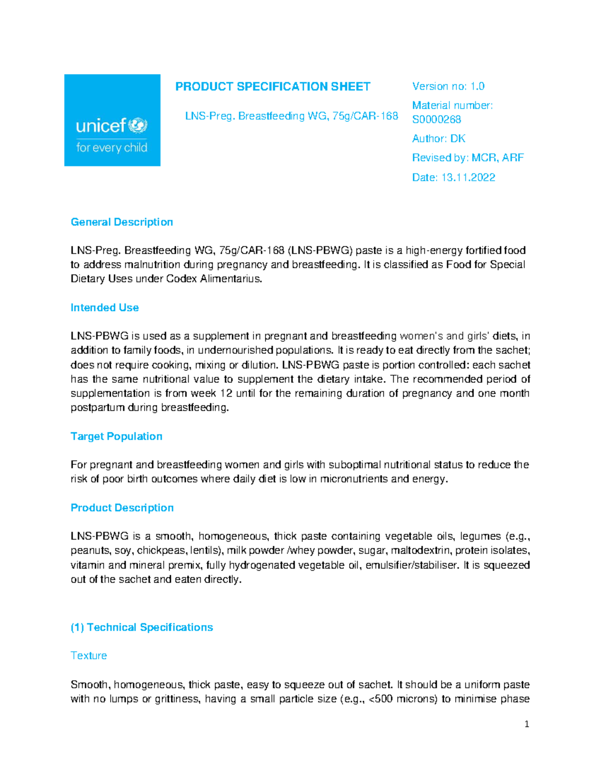 S0000268 LNS PBWG 75g Product Specification Sheet - Studocu