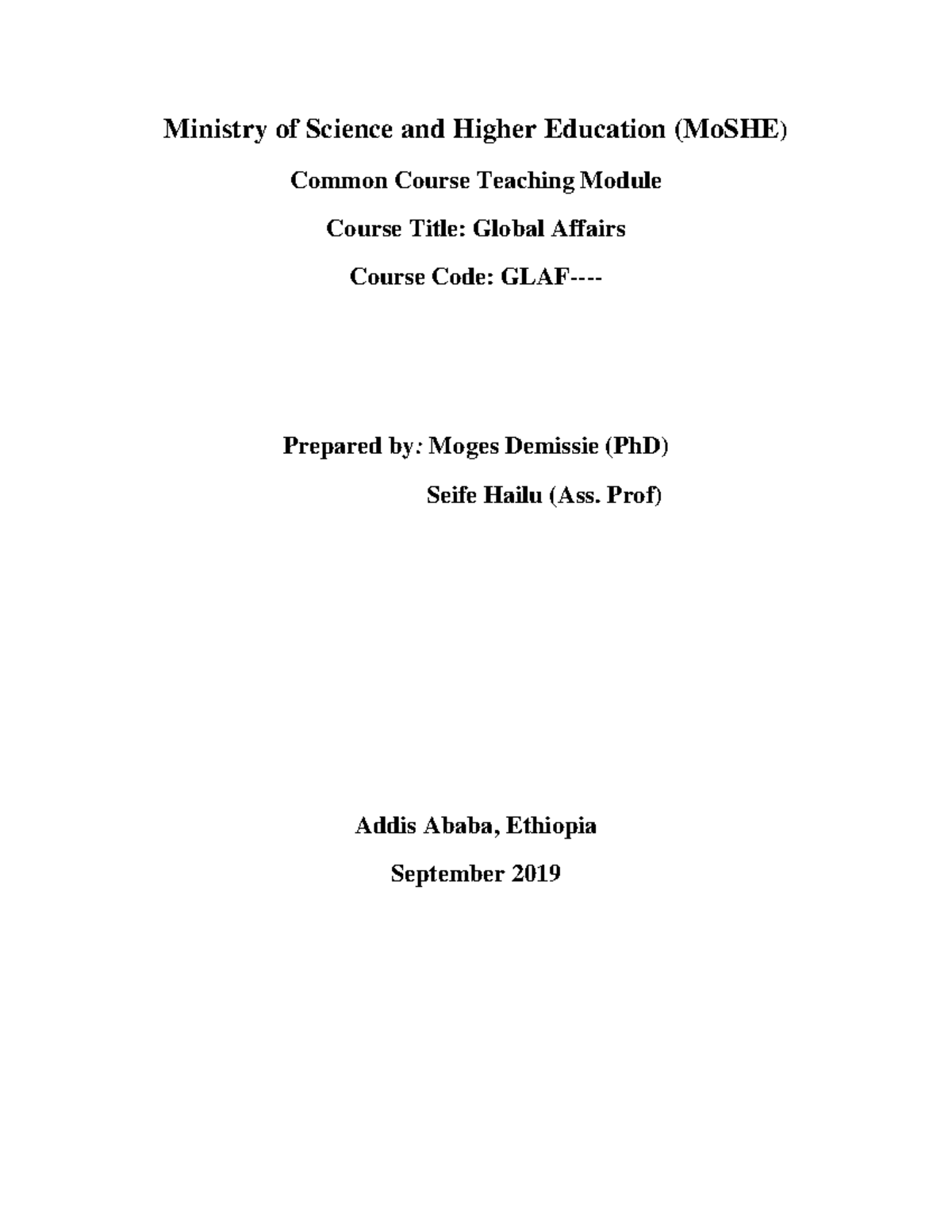 Global Affairs Course Module: Understanding International Relations and ...