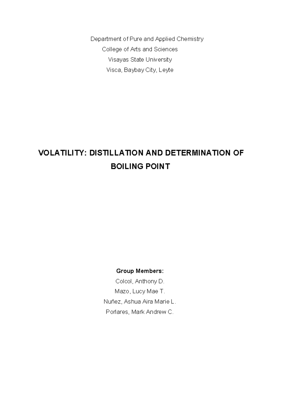 CHEM 120: Volatility, Distillation, and Boiling Point Analysis - Studocu