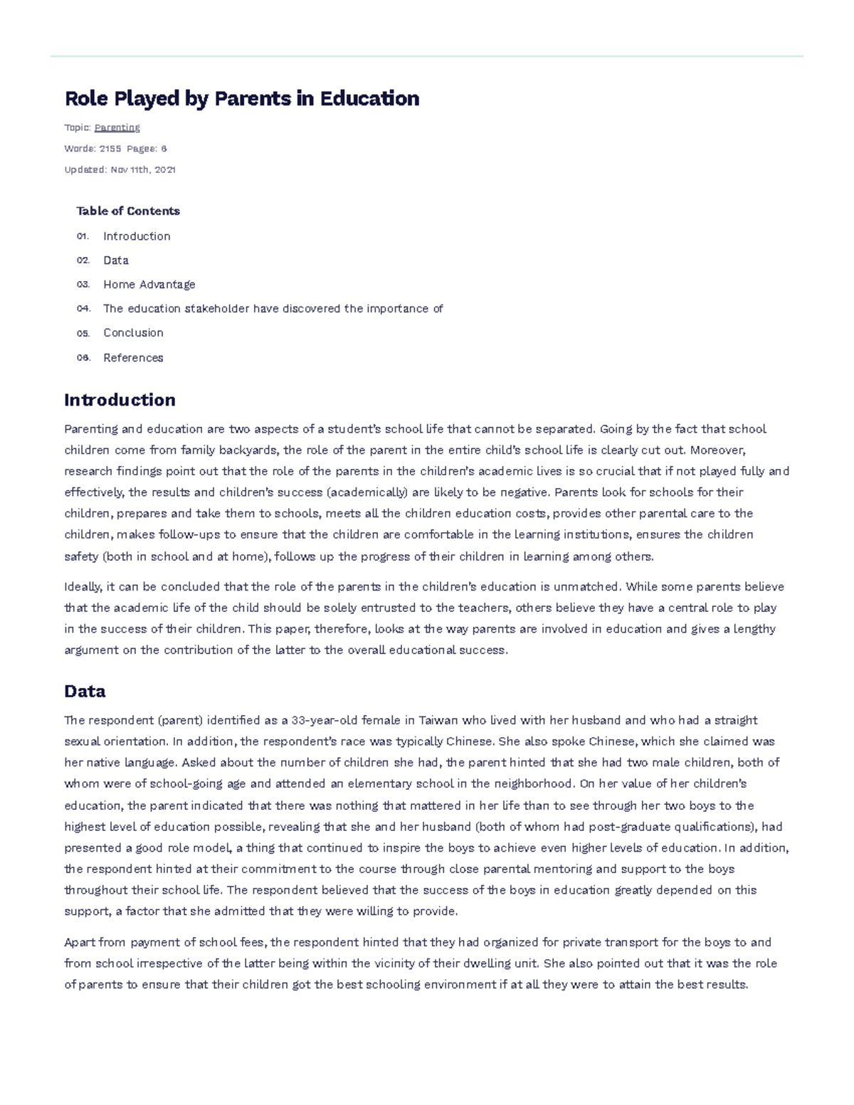 Parents' Role in Education: Insights from a Free Essay Example - Studocu