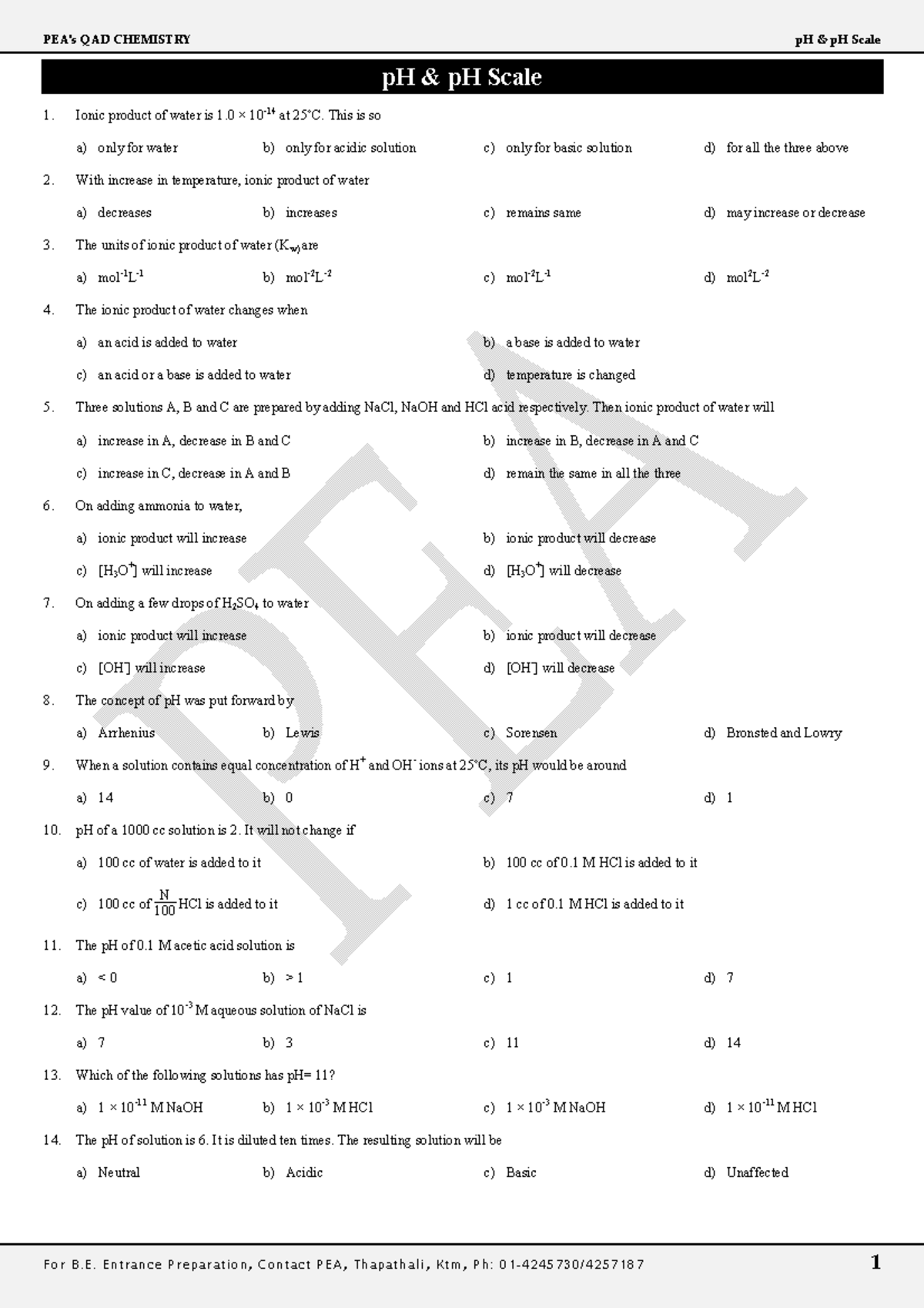 CHEM 101 Final Exam: pH & pH Scale Practice Problems - Studocu
