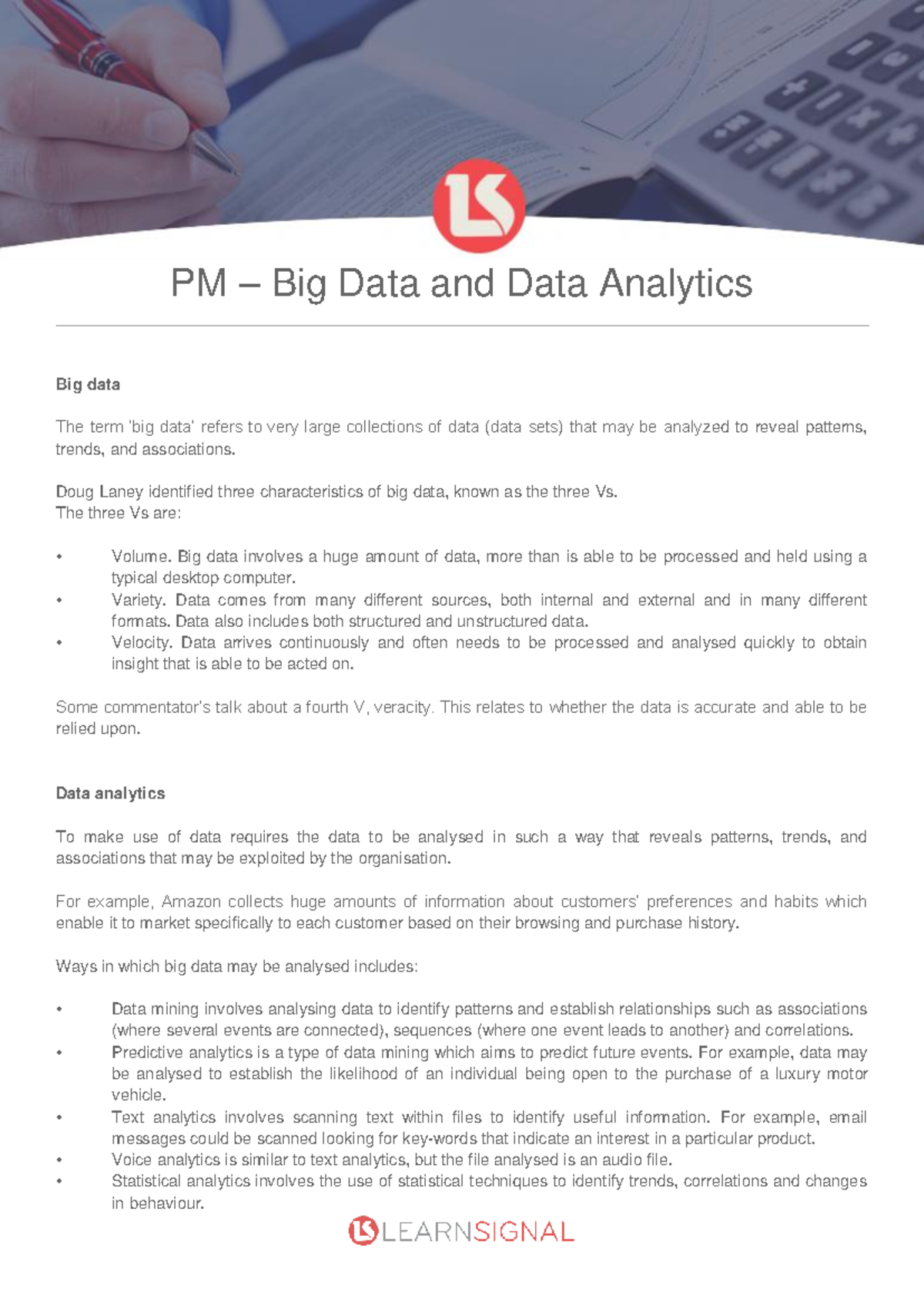 ACCA PM: Big Data Insights and Data Analytics Overview - Studocu
