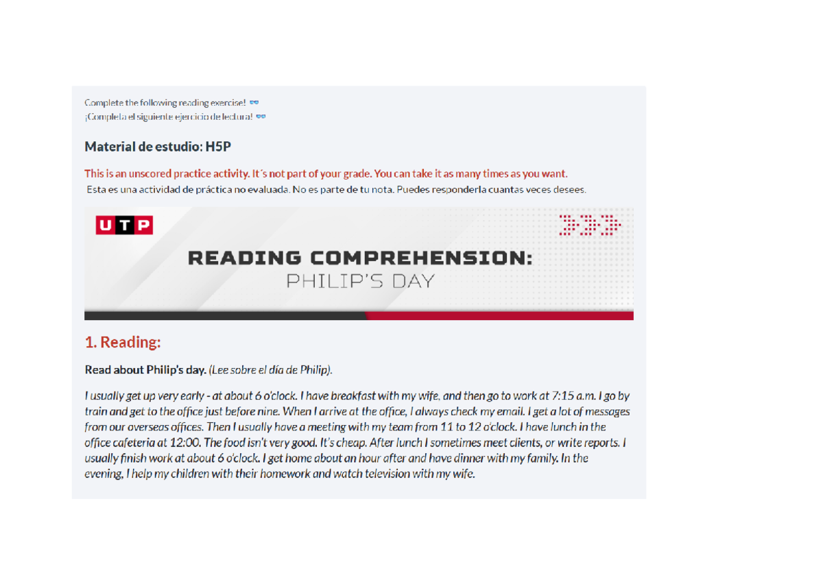UTP READING COMPREHENSION: WEEK 13 - DAY 1 PRACTICE EXERCISE - Studocu