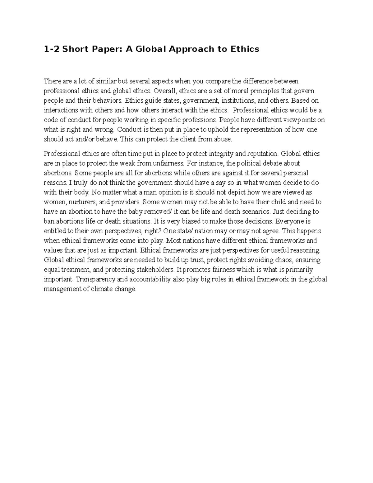 1-2 Short Paper: A Comparative Study of Global and Professional Ethics ...