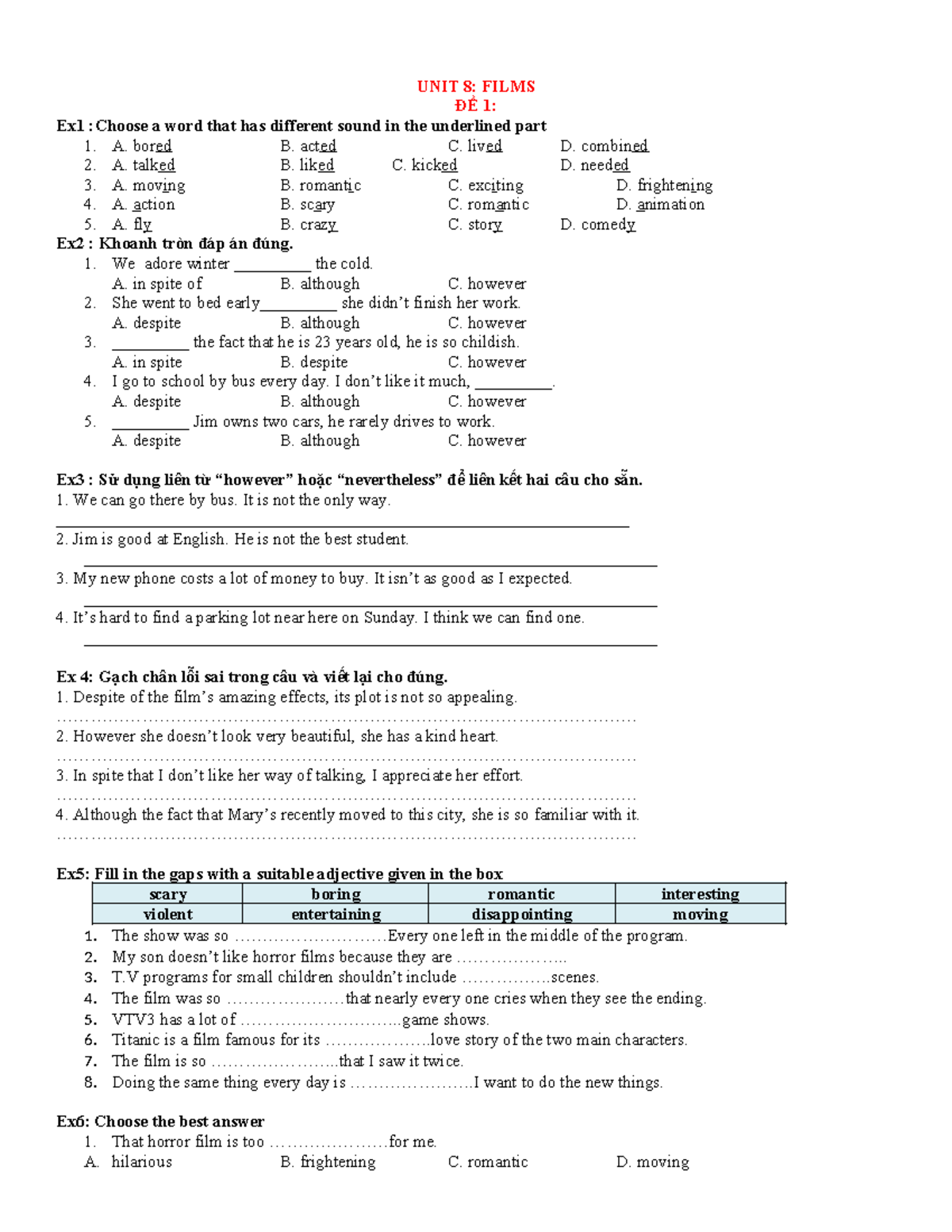 BTBT U8 - FILM STUDY HOMEWORK EXERCISES - Studocu