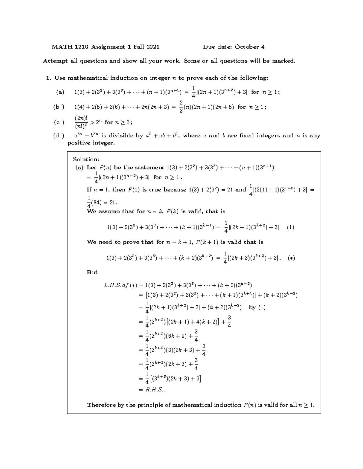 MATH 1210 Assignment 1 Solutions - Fall 2021 - Studocu