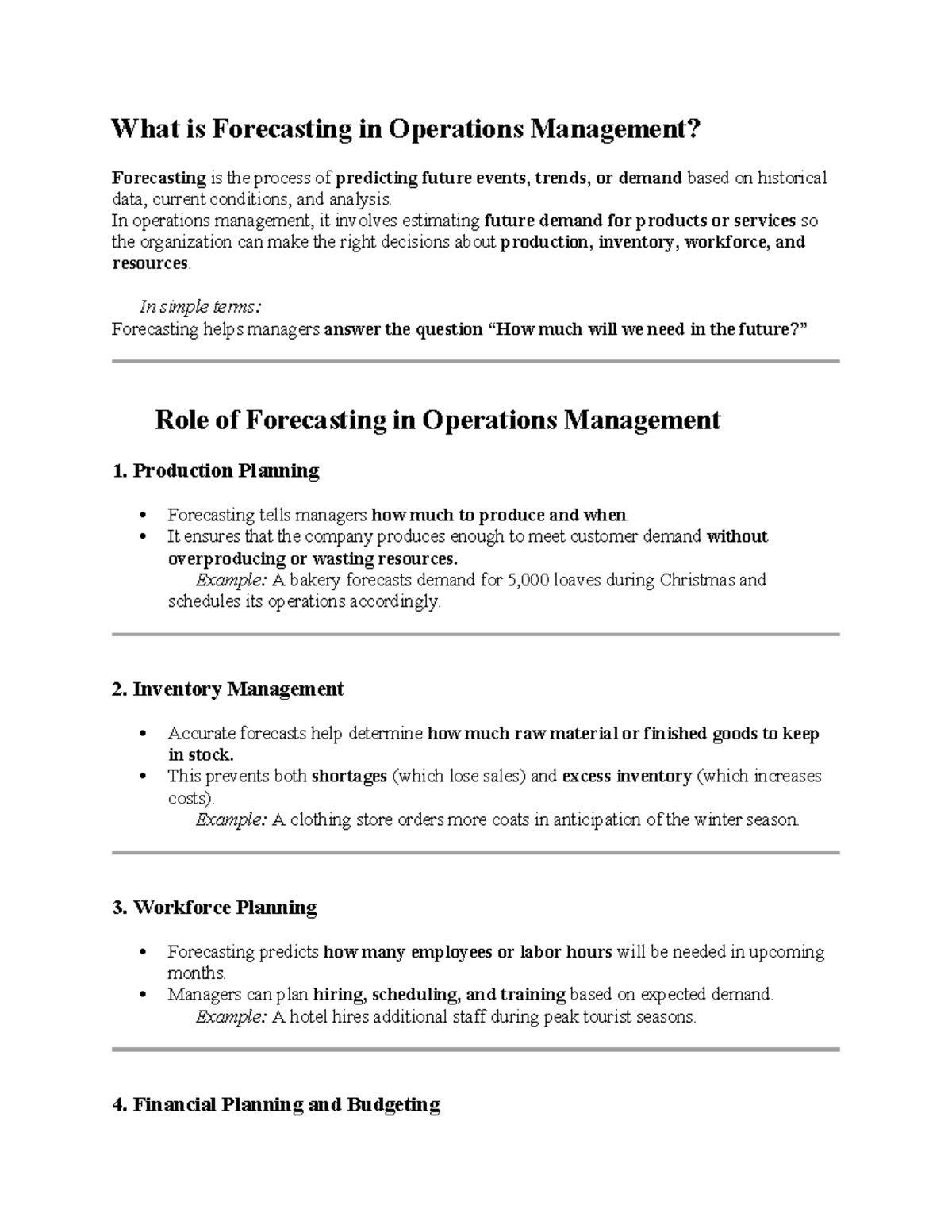 Forecasting in Operations Management: Importance and Applications - Studocu