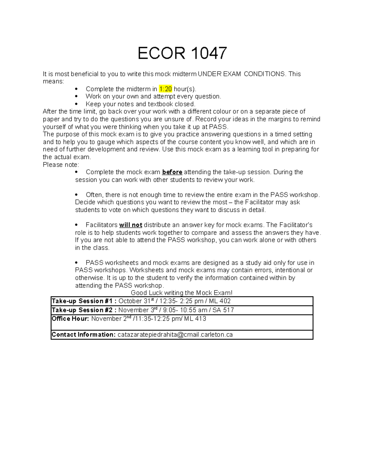 ECOR 1047 Mock Final Exam Preparation - Effective Practice Guide - Studocu