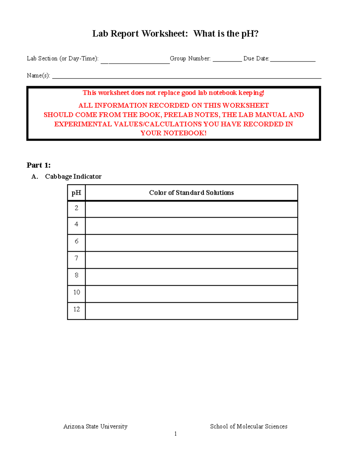 Lab Report: pH Analysis Worksheet F18-1 - Studocu