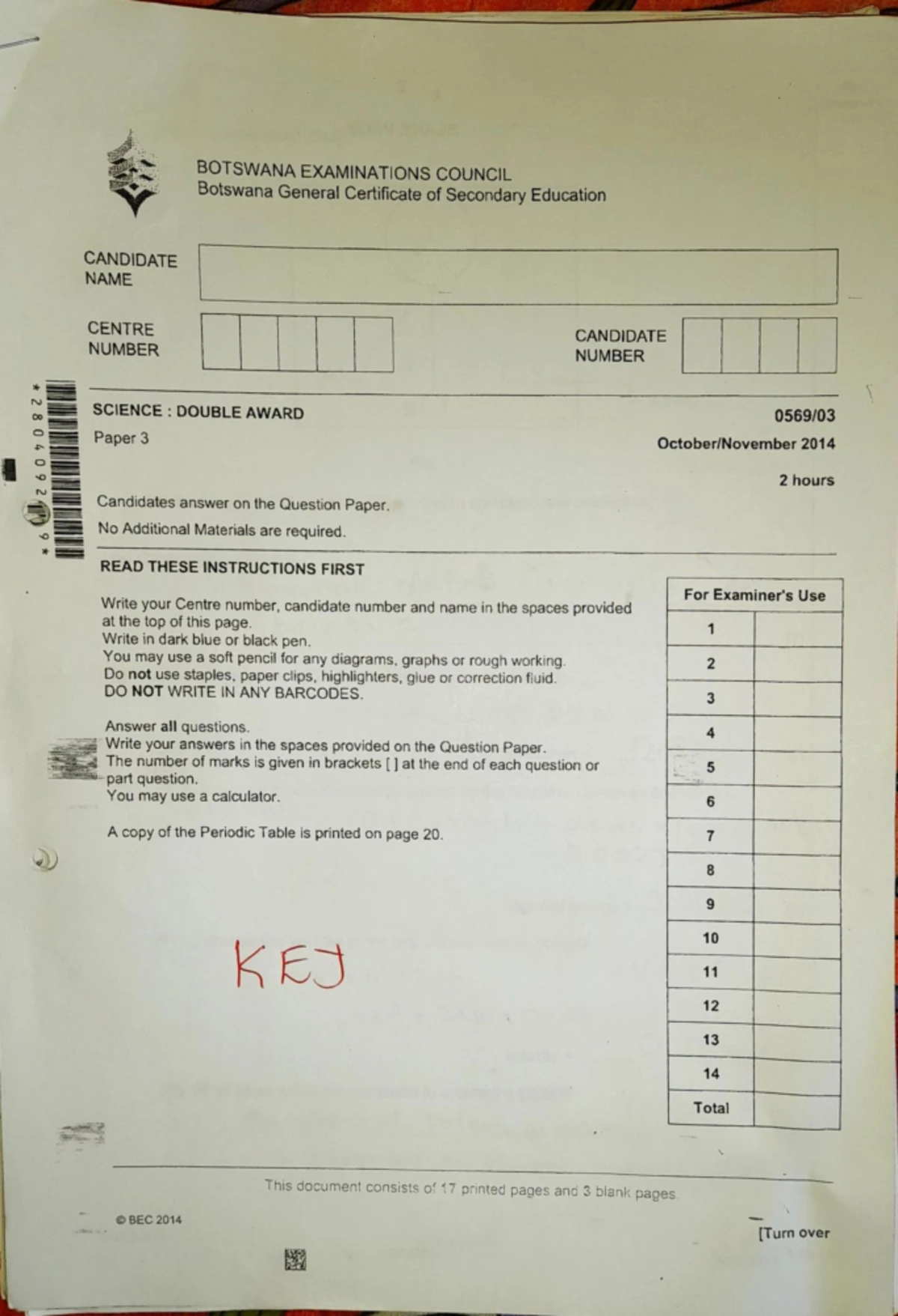 Botswana GCE Science: Double Award Paper 4 Practical Exam 2022 - Studocu