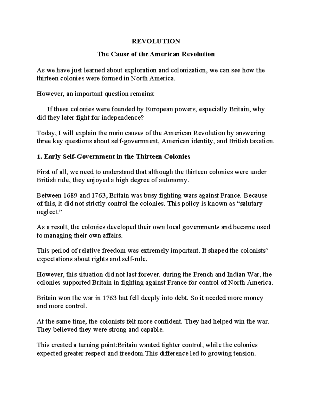 Causes of the American Revolution: Key Factors Explored - Studocu