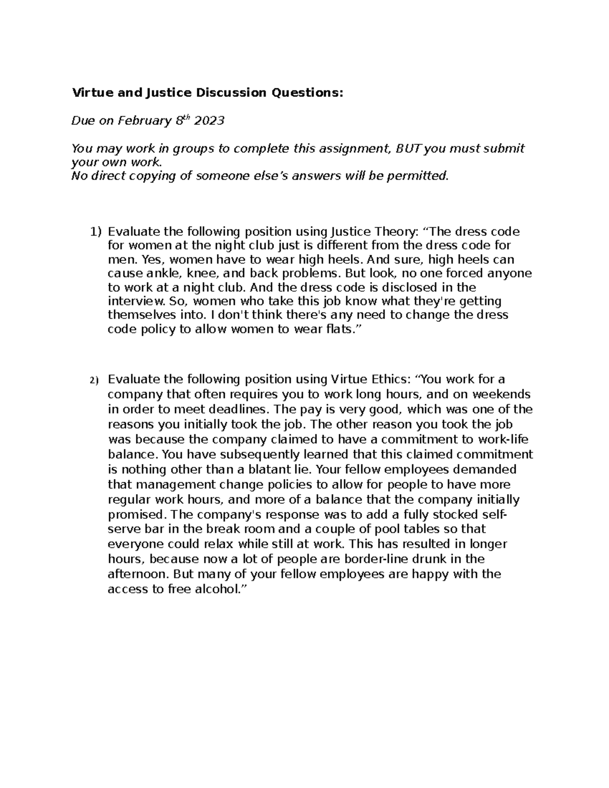 PHIL 203: Virtue and Justice Discussion Questions for February 8th ...