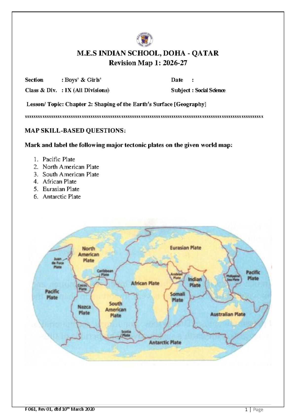 Class 9 Geography Revision Map-Term End Assessment-June 2026 - F 061 ...