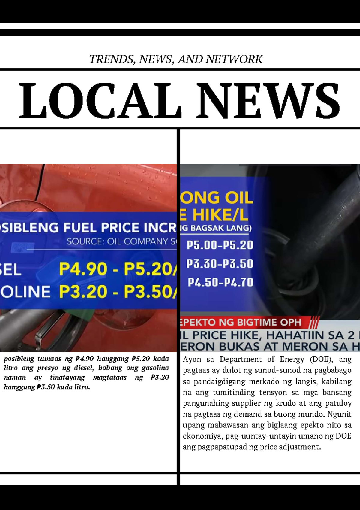 TRENDS AT BALITA: PAGTAAS NG PRESYO NG LANGIS - Studocu