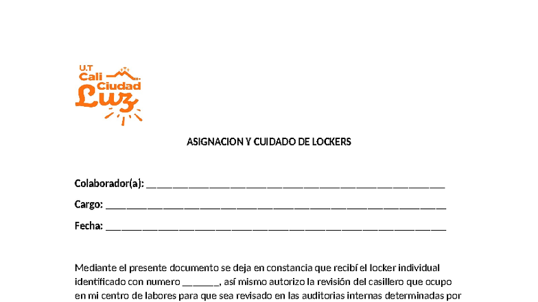 ACTA de Asignación y Cuidado de Lockers - Documentación Oficial - Studocu