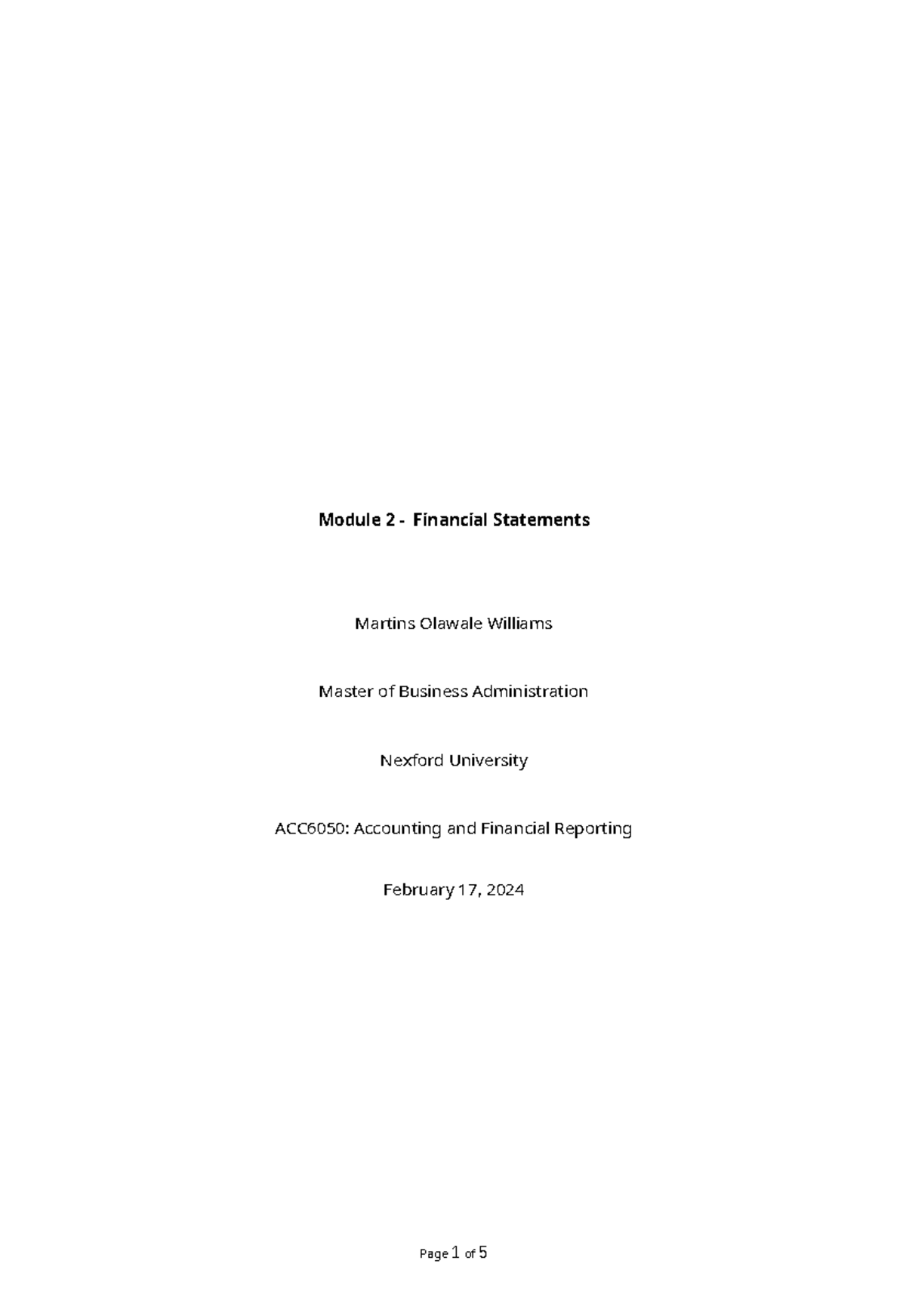 ACC6050 Module 2: Understanding Financial Statements Analysis - Studocu