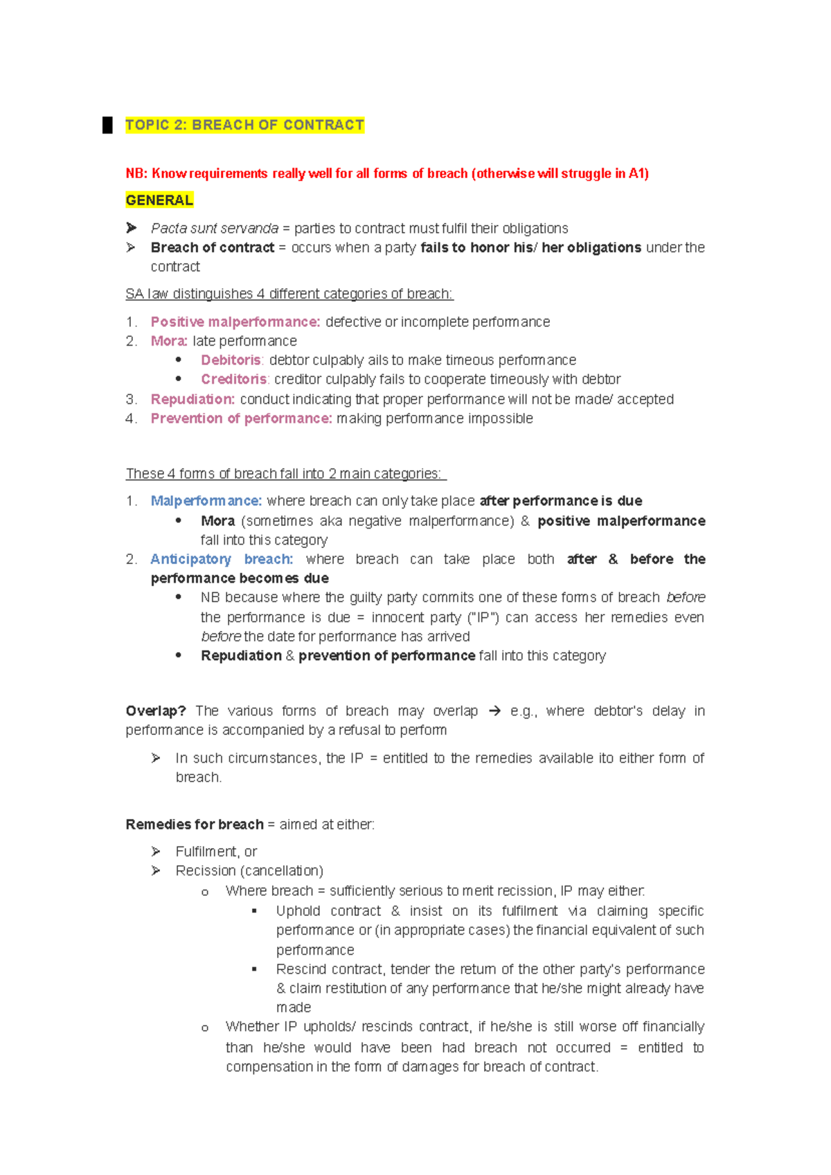Topic 2: Breach of Contract - Understanding Key Requirements and ...
