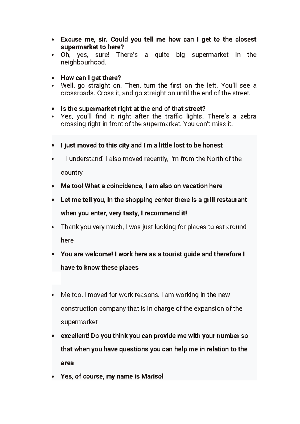 ROLE PLAY 4 - Supermarket Directions Dialogue (Inglés) - Studocu