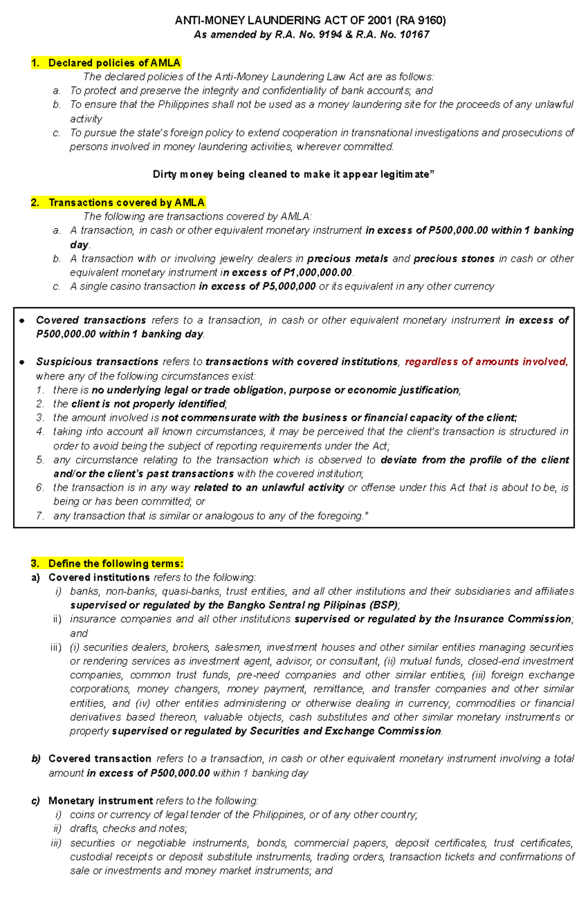 Amla-notes compress - study - ANTI-MONEY LAUNDERING ACT OF 2001 (RA ...