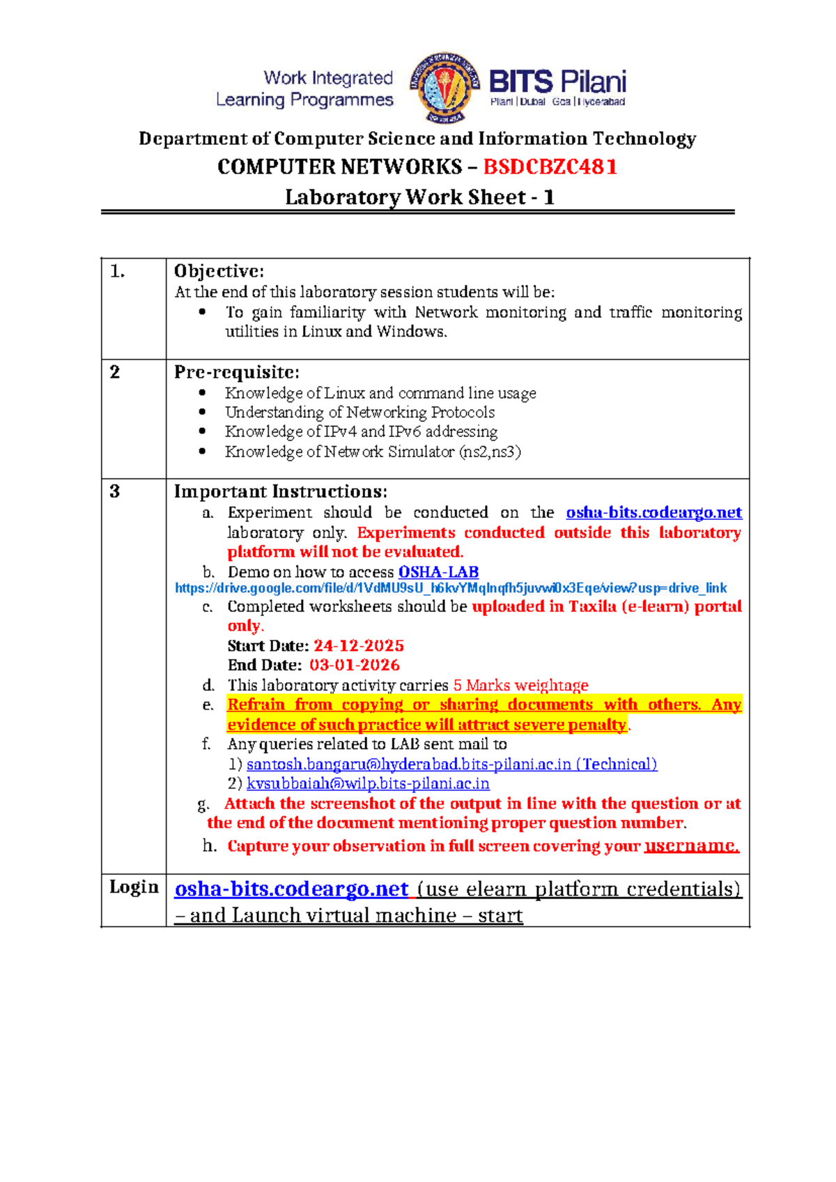 Laboratory Work Sheet 1 for COMPUTER NETWORKS BSDCBZC481 - Studocu
