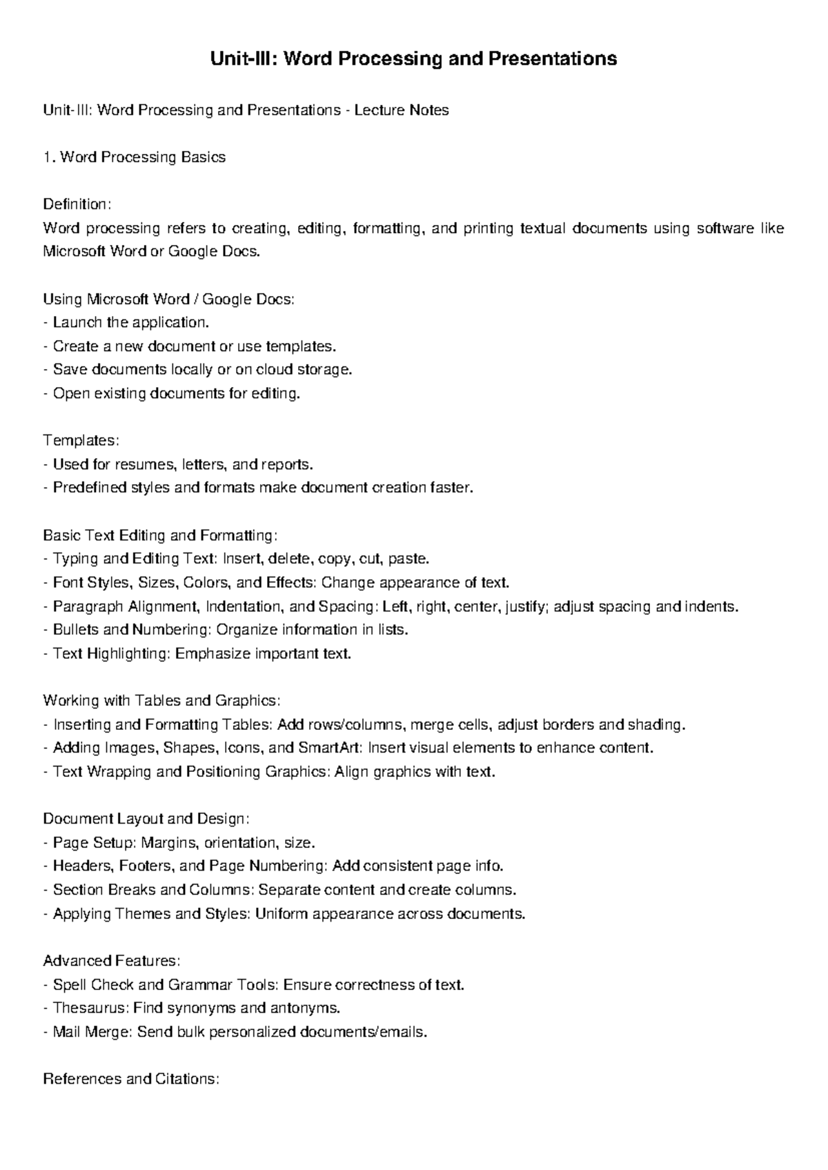 Word Processing and Presentations Lecture Notes - Unit 3 Overview - Studocu