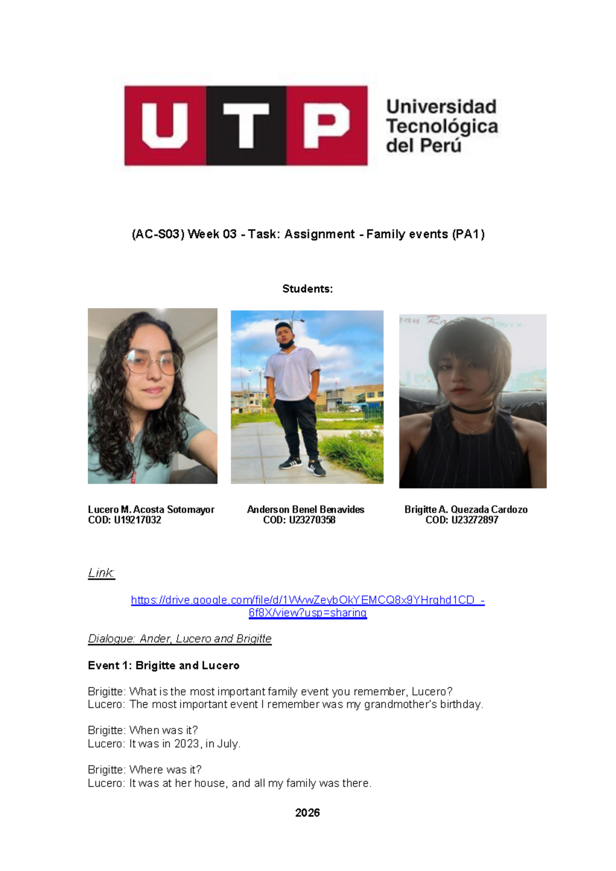 Week 03 - Ingles III - Task: Family Events Assignment (PA1) - Studocu