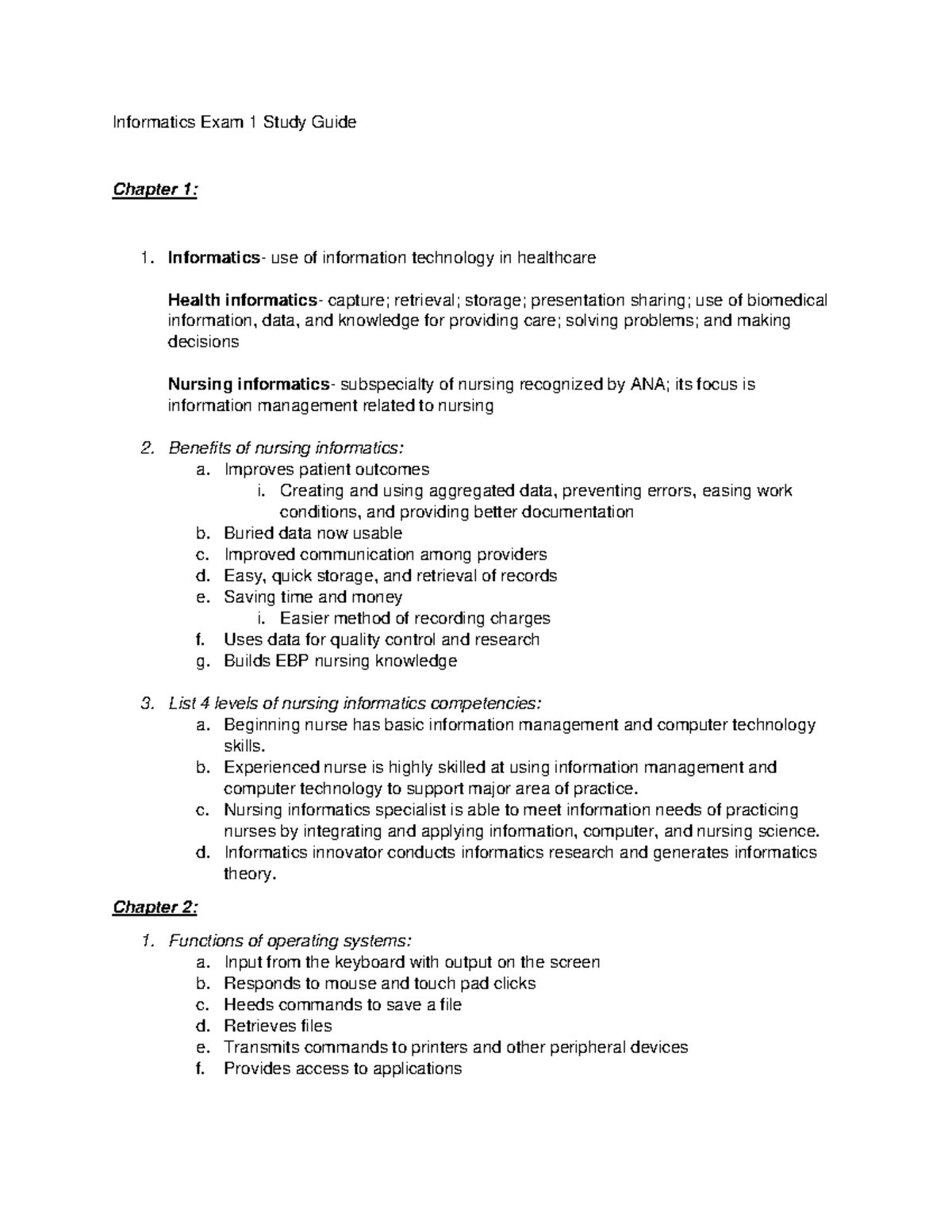 Informatics 101: Exam 1 Study Guide Overview and Key Concepts - Studocu