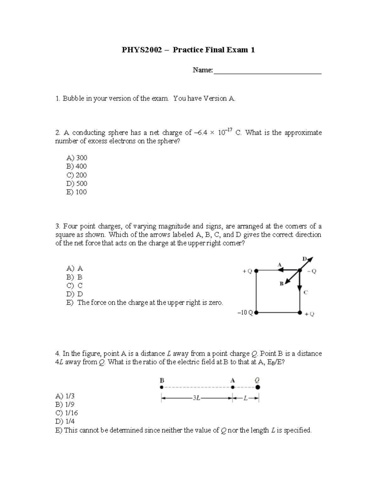 PHYS2002 – Comprehensive Practice for Final Exam 1 Review - Studocu