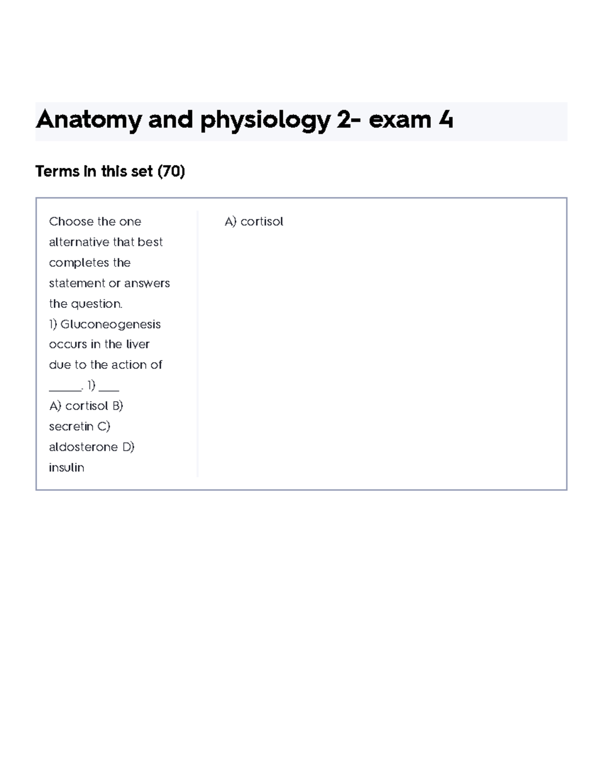 Anatomy & Physiology II - Exam 4 Flashcards for Study - Studocu