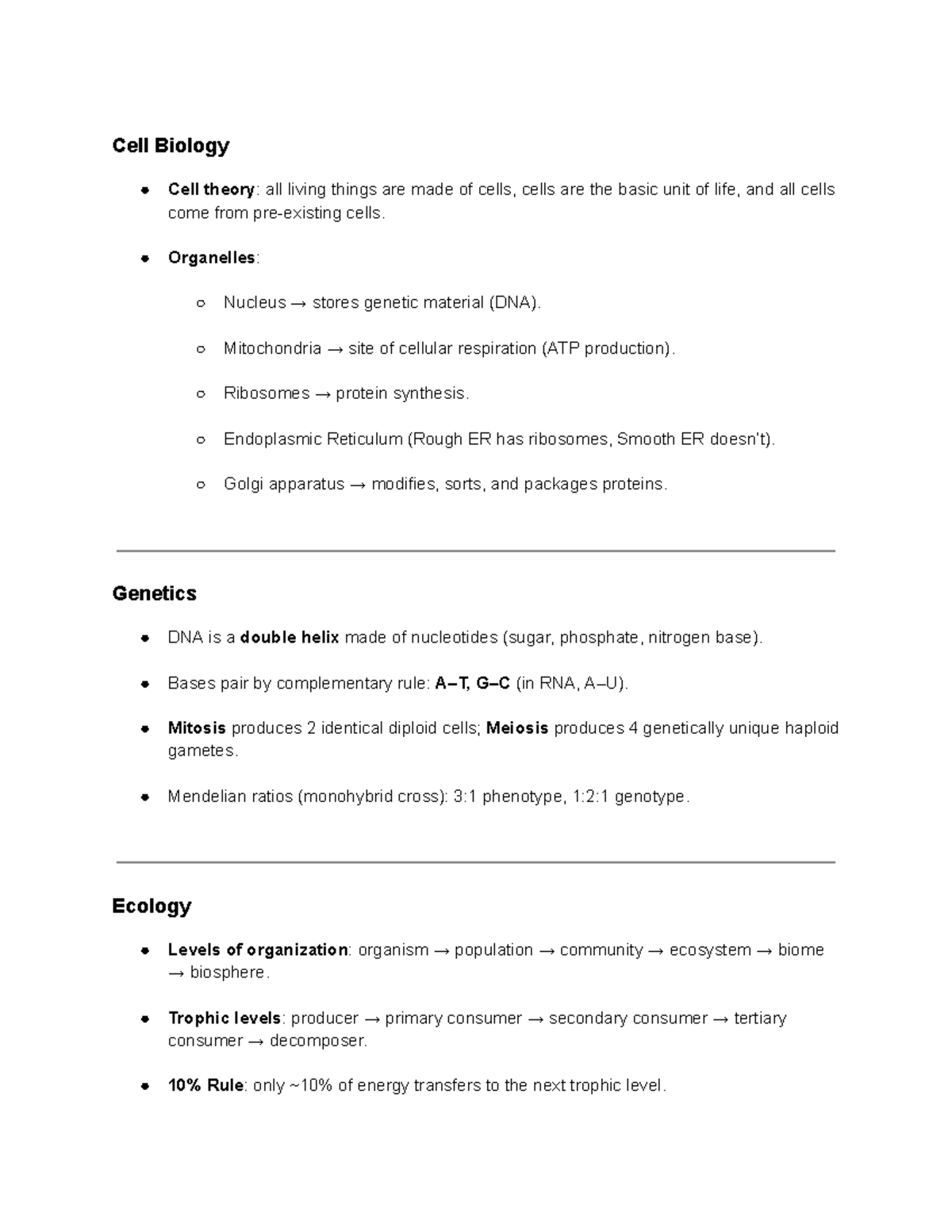 Cell Biology Lecture Notes: Cell Theory, Genetics, and Ecology - Studocu