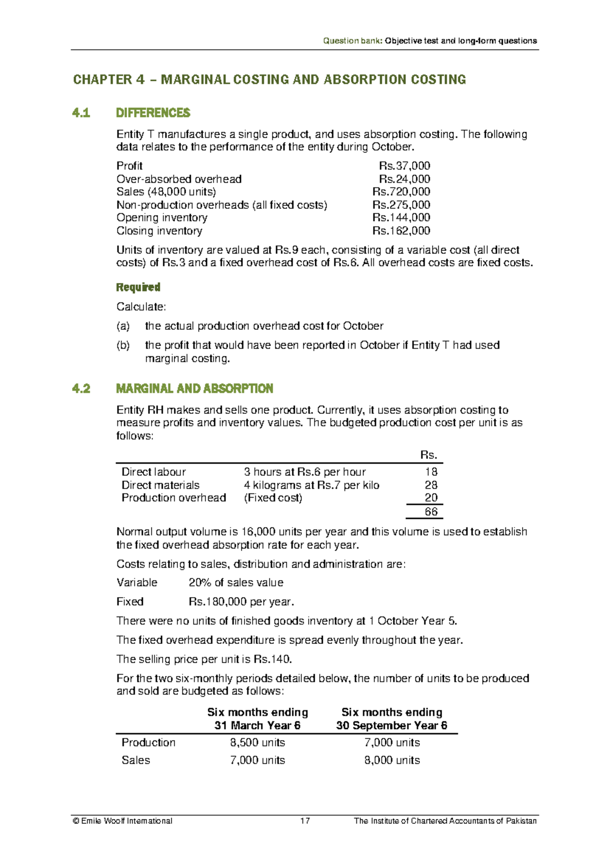 Marginal Costing vs Absorption Costing Practice Qs with Solutions - Studocu