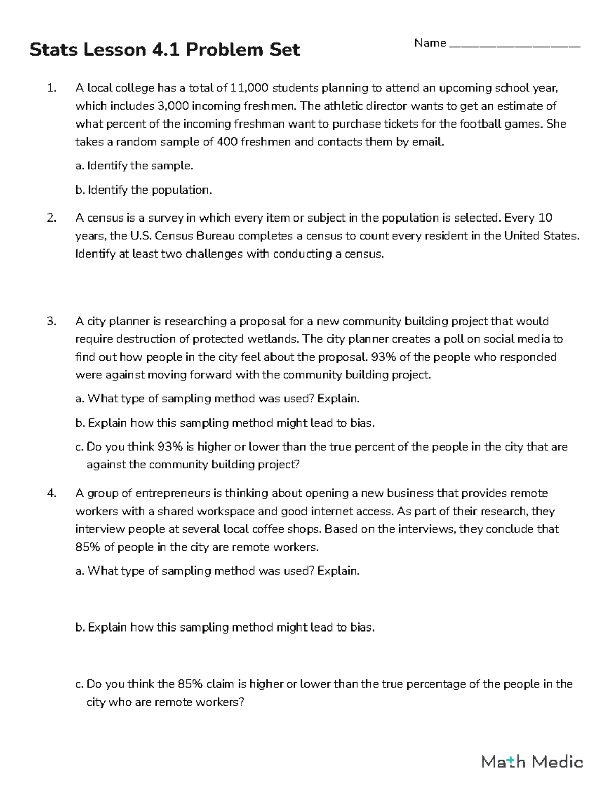 Stats 4.1 Problem Set: Sampling Methods & Bias Analysis - Studocu
