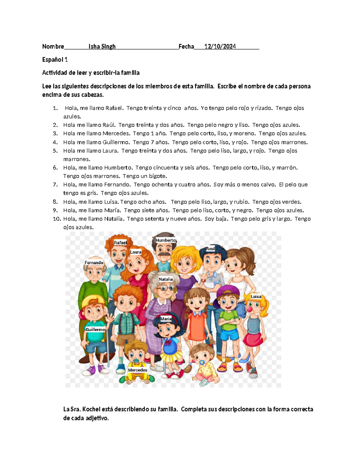 Leer escribir familia - worksheet - Nombre Isha Singh Fecha 12/10 ...