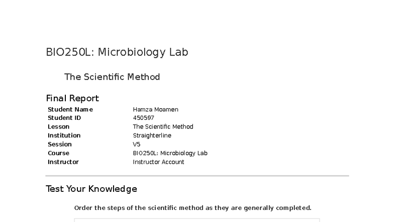 BIO250L: Microbiology Lab Final Report on The Scientific Method - Studocu