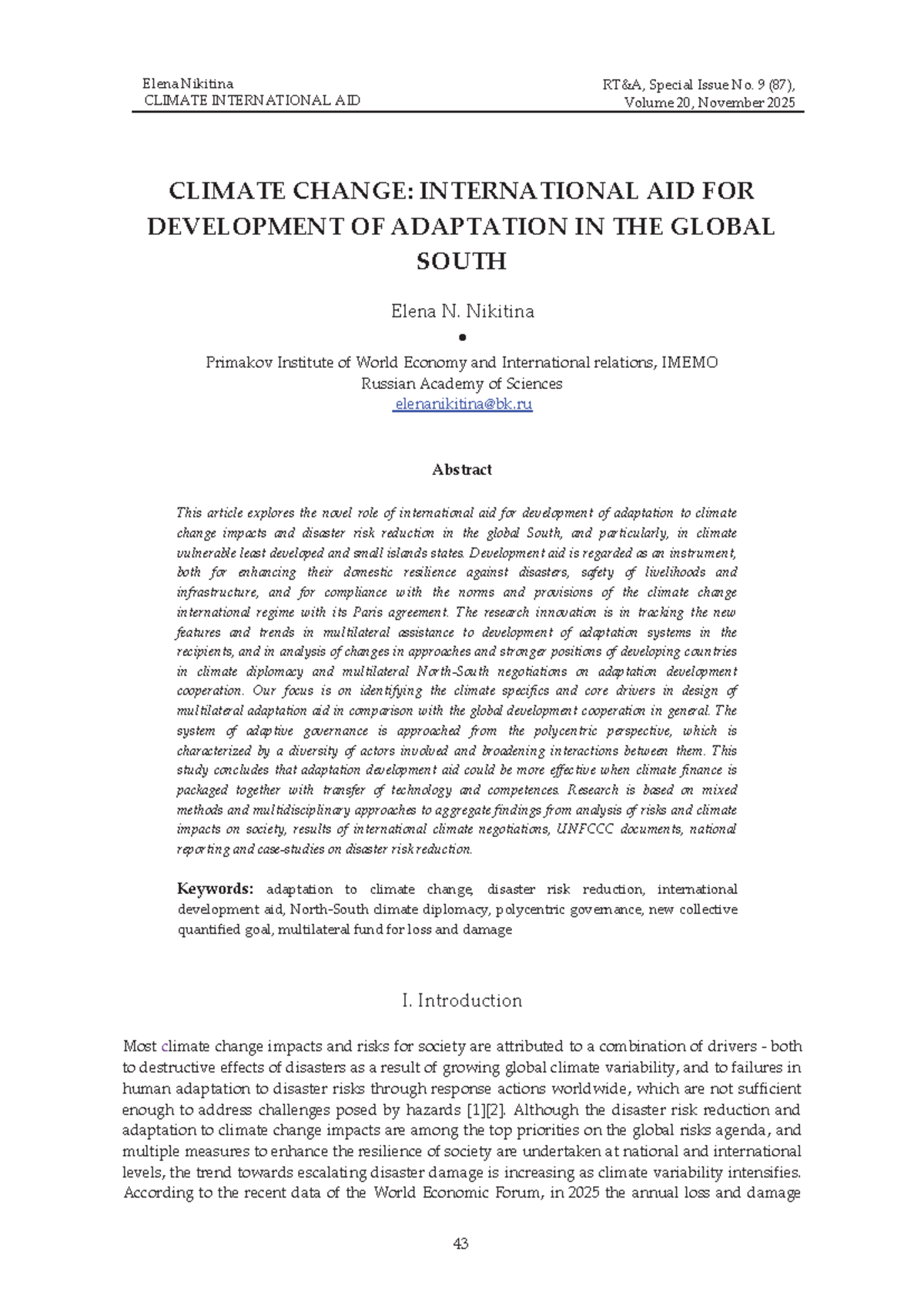 CLIMATE CHANGE: Intl Aid for Adaptation in the Global South - Studocu