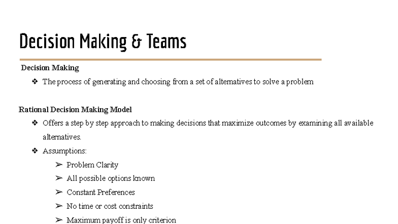 Decision Making & Teams: Analyzing Rational Models and Group Dynamics ...