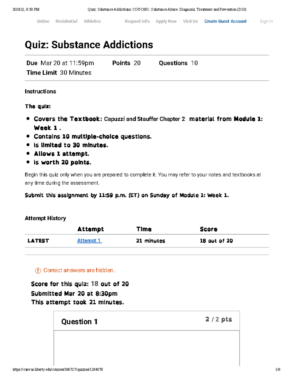 Quiz: Substance Addictions - COUC691 Substance Abuse Diagnosis (D10 ...