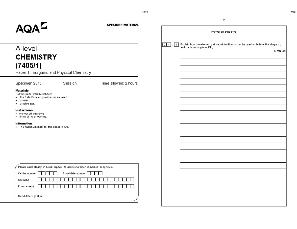 AQA A-level Specification Chemistry - AS AND A- LEVEL CHEMISTRY ...
