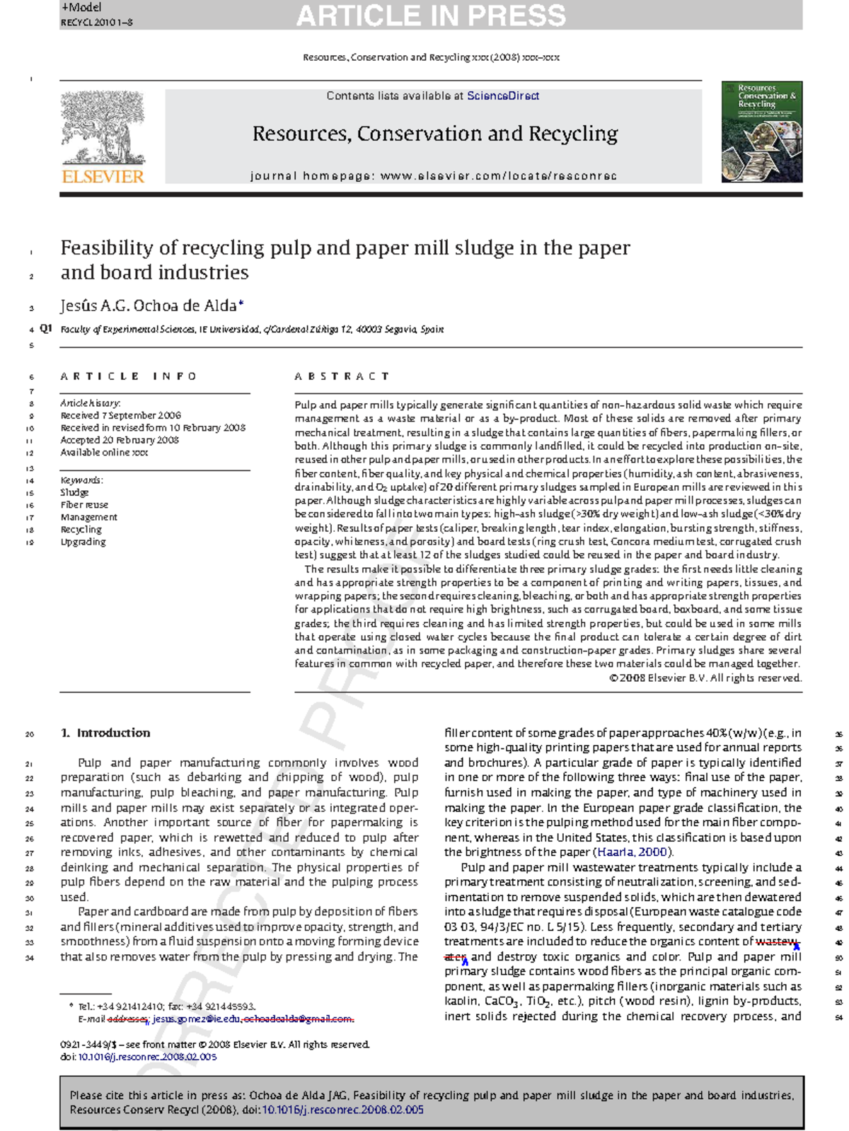 Feasibility of Recycling Pulp and Paper Mill Sludge in Industry (RECYCL ...