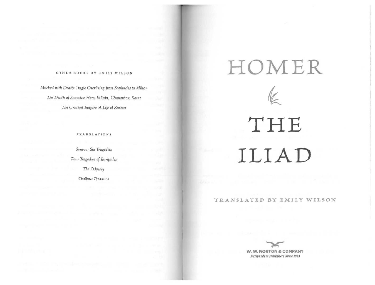 Wilson Iliad Book 1: The Quarrel of Achilles and Agamemnon - Studocu