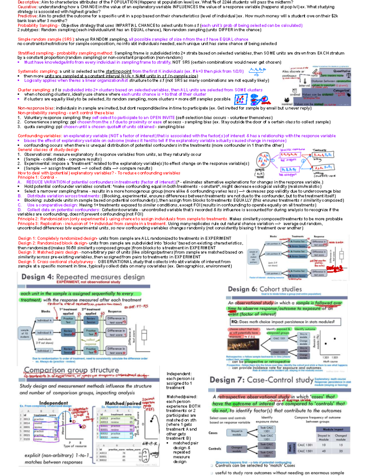 One-Pager Summary: Population Sampling & Study Design Concepts - Studocu
