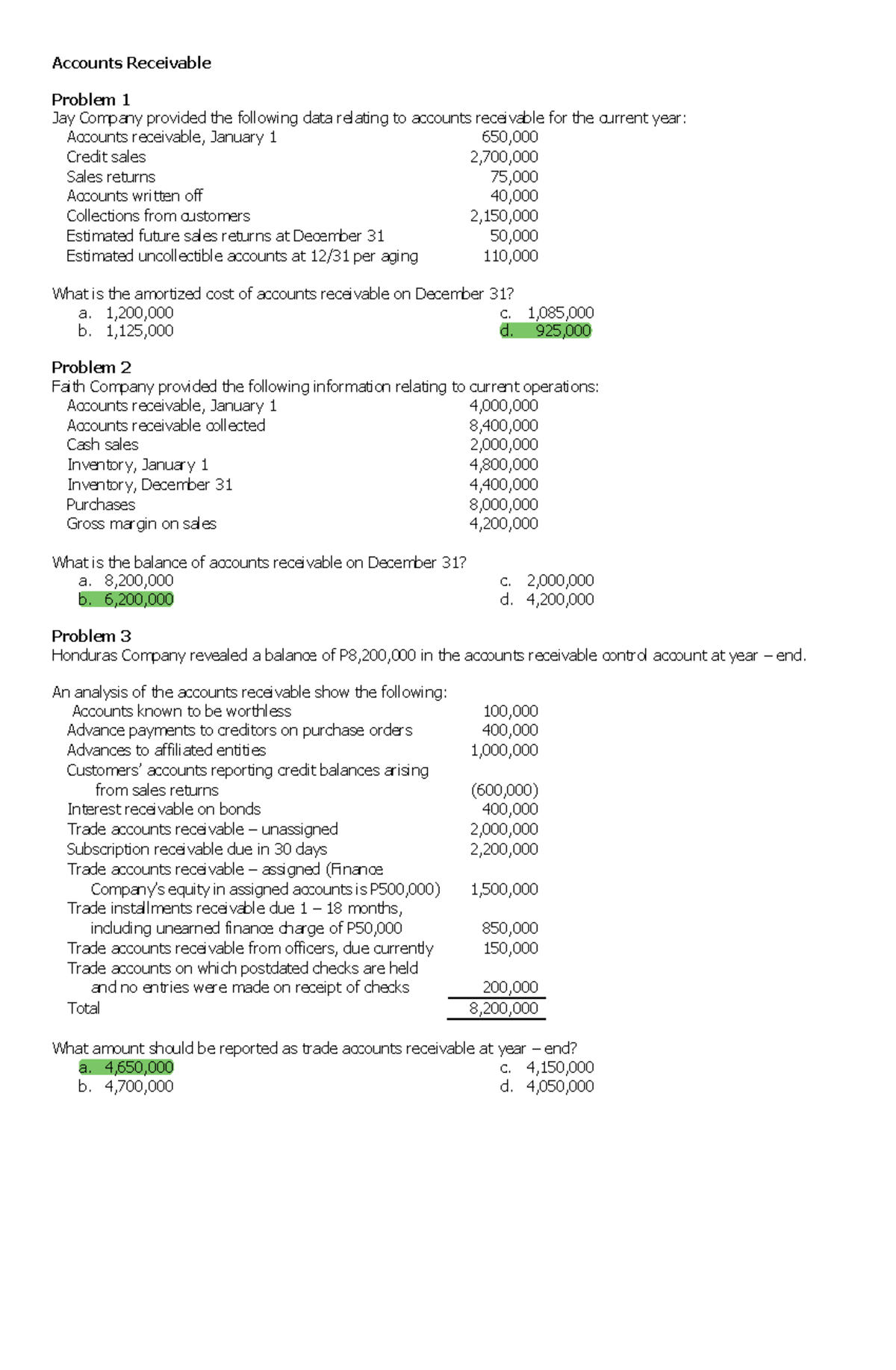 Accounts Receivable Analysis Problems - AR 101 - Studocu