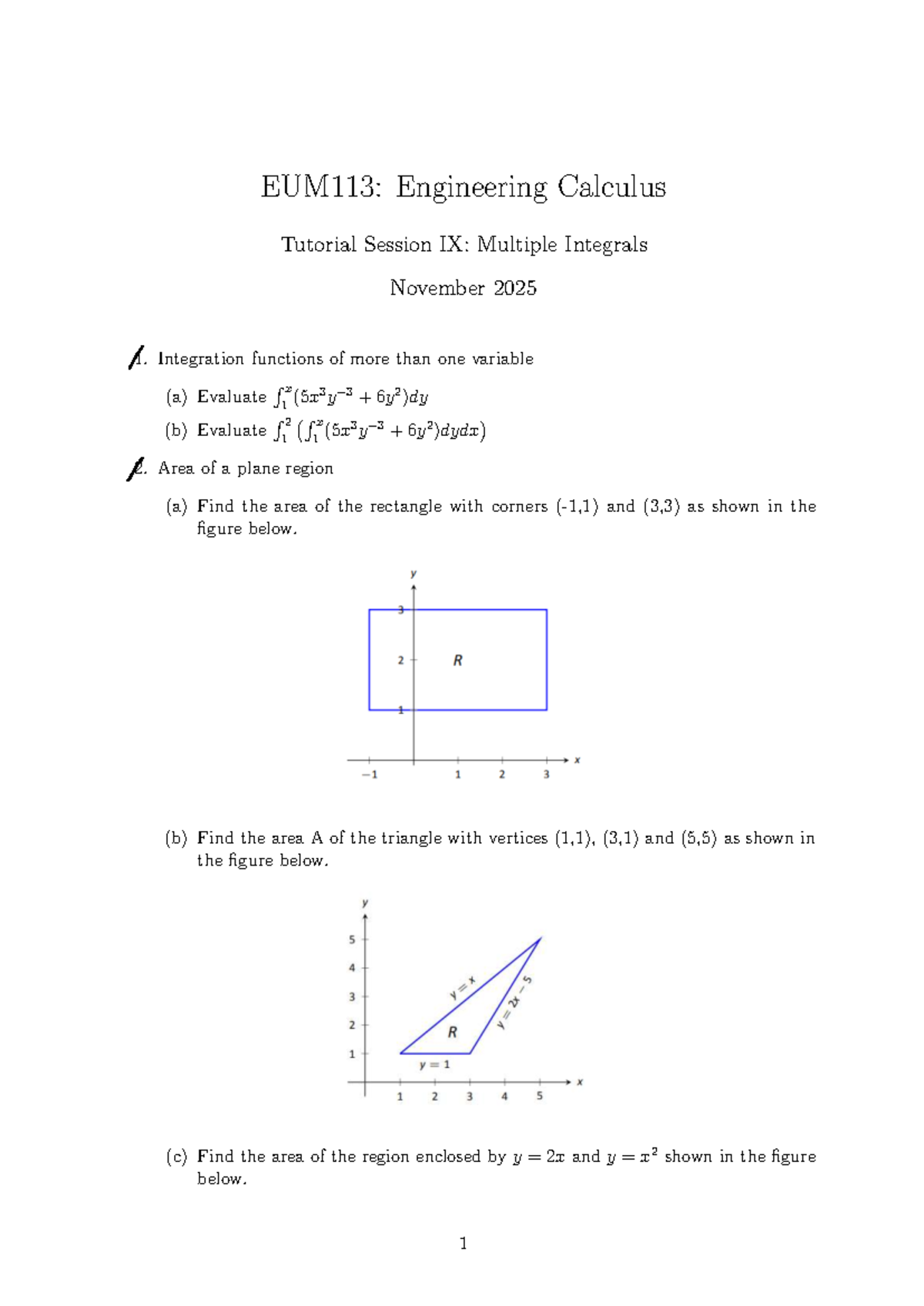 EUM113: Engineering Calculus Tutorial IX - Multiple Integrals Guide ...