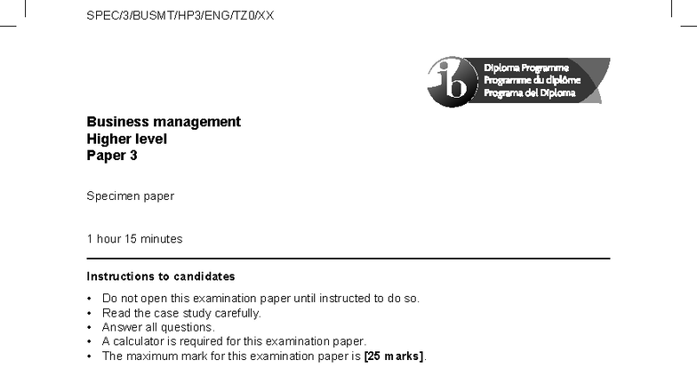 Business Management IB HL Paper 3 Specimen Exam - Share My Lunch Case ...