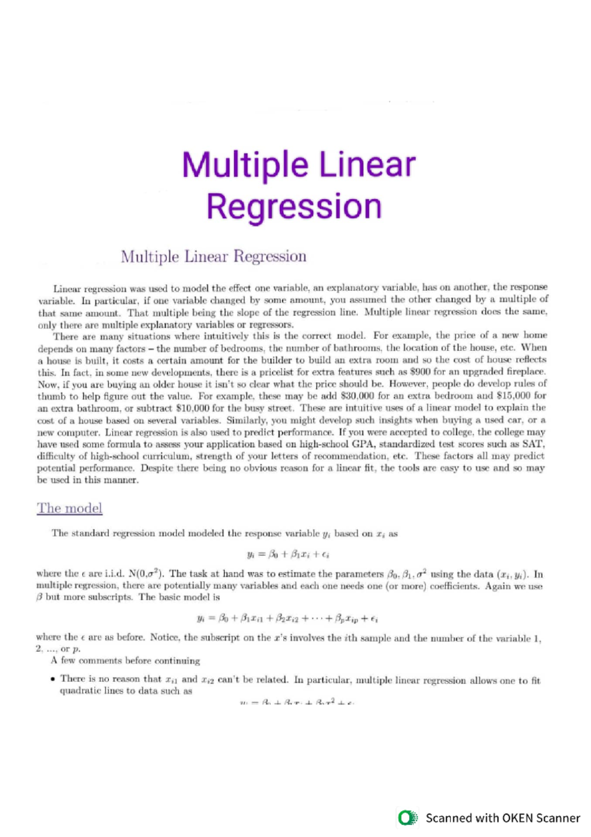 Multiple Linear Regression- Using R - Mathematics - Studocu